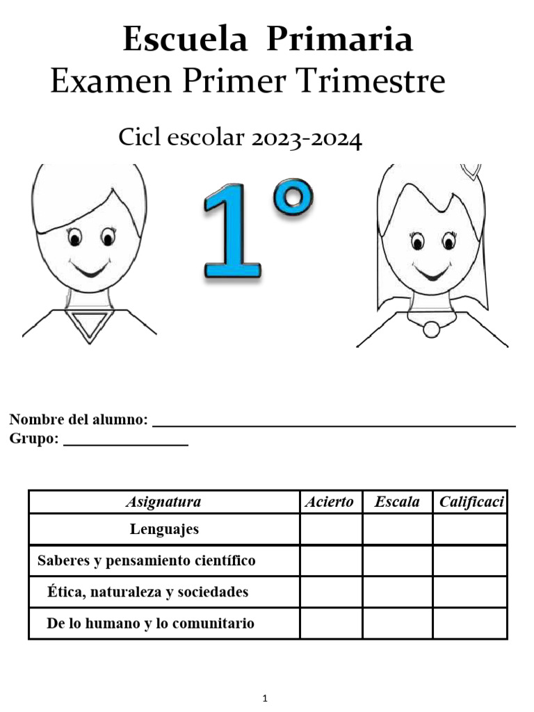 Examen Primer Trimestre 1° Grado | PDF | Artes del Lenguaje y ...
