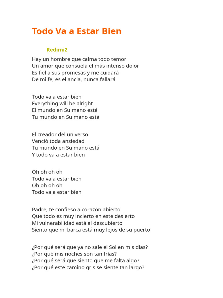 Todo Va a Estar Bien - Letra y Acordes | PDF