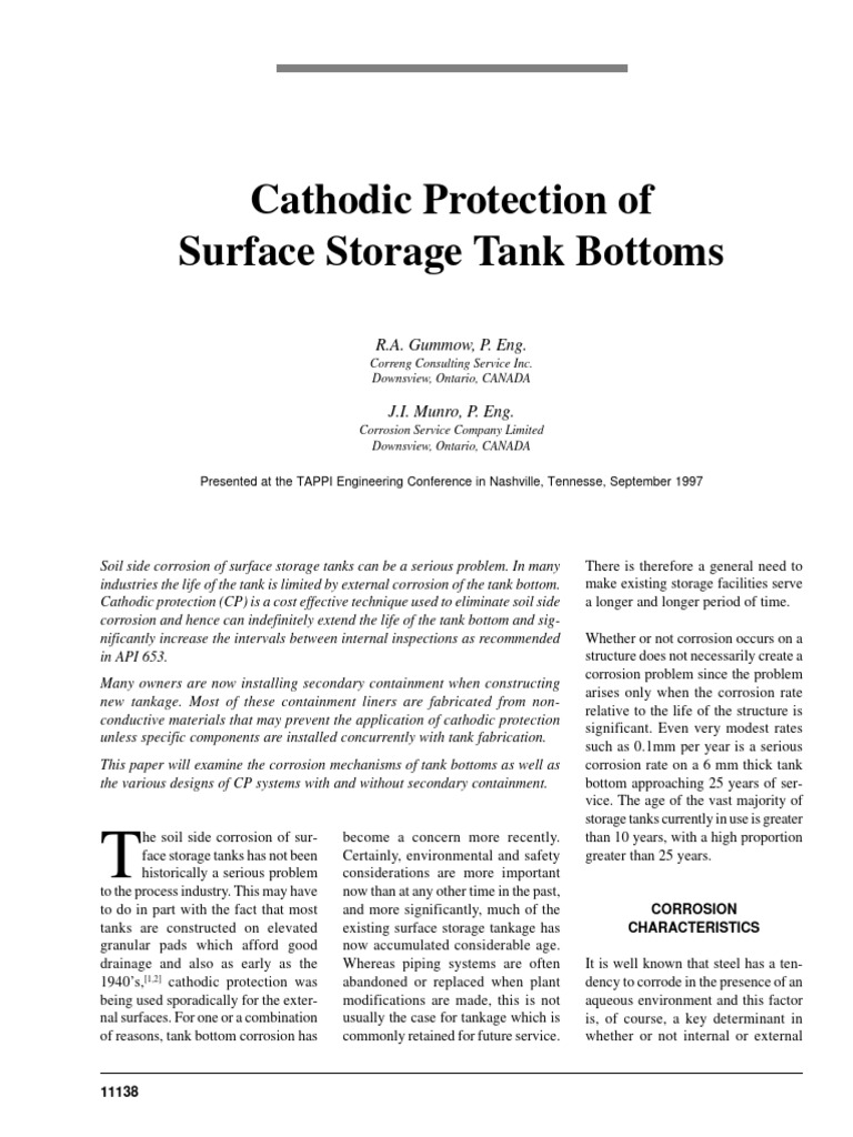 11138.0997 Cathodic Protection of Surface Storage Tank Bottoms | PDF ...