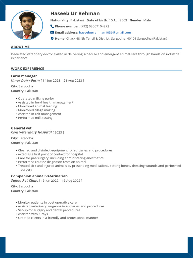 Haseeb CV | PDF | Veterinary Medicine | Surgery