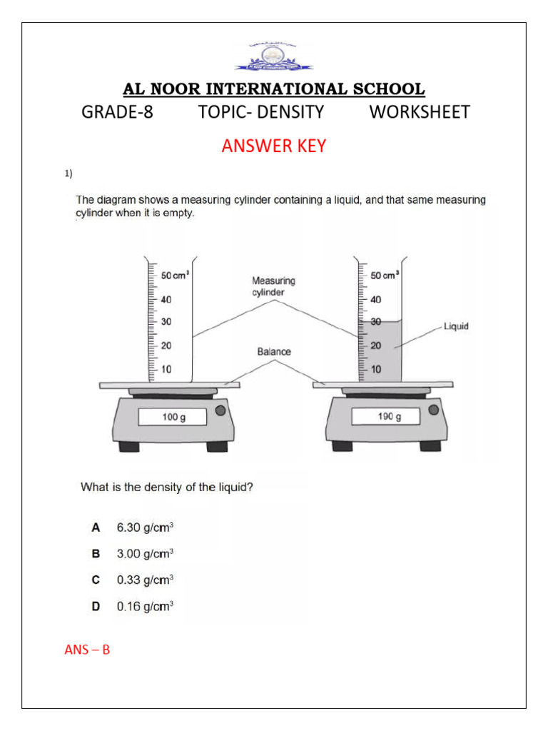 Answer Key - Density Worksheet (2021-22) | PDF | Teaching Methods ...