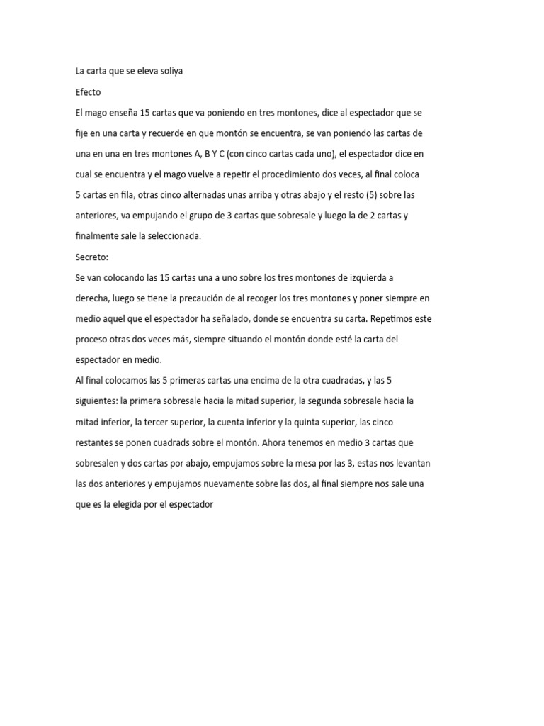 Magia con cartas: Efecto Soliya | PDF