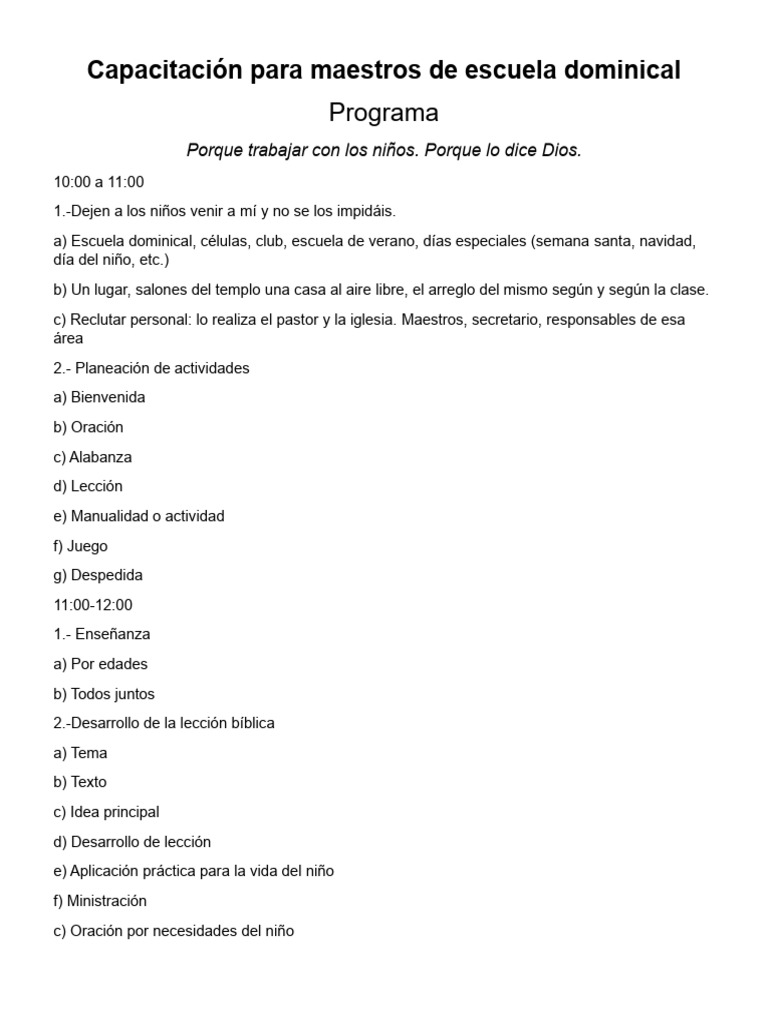 Capacitación para Maestros de Escuela Dominical JSM | PDF