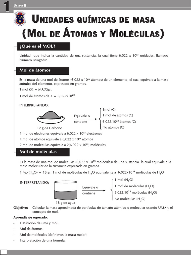 Unidades Química de Masa - Trabajo en Aula | PDF | Mole (Unidad) | Naturaleza