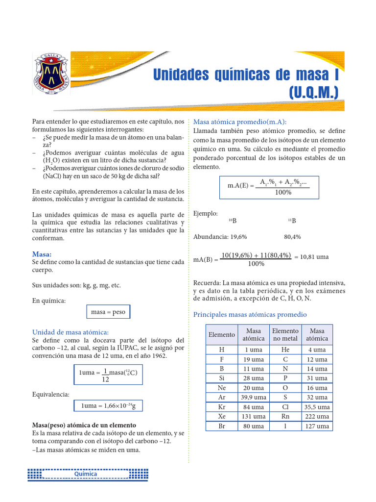 Unidades Quimicas de Masa I | PDF | Mol (unidade) | Moléculas
