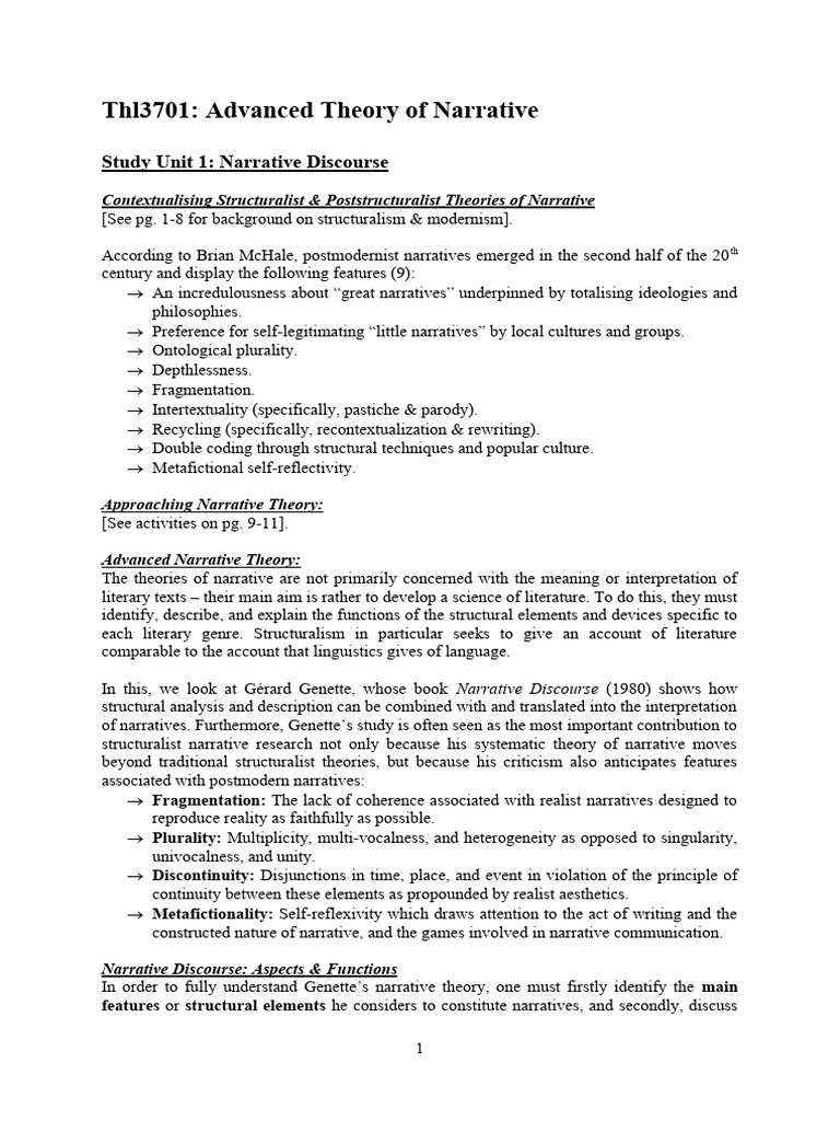 Advanced Theory of Narrative - Study Guide Summary | PDF | Narrative ... Advanced Theory of Narrative - Study Guide Summary | PDF | Narrative ...