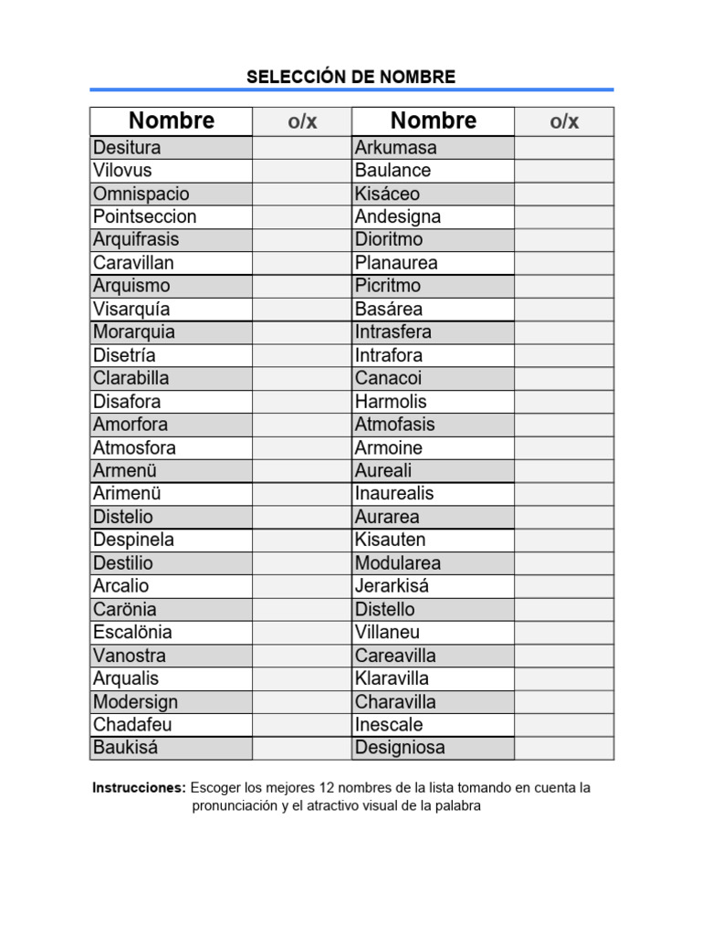 Proyecto Naming - Hoja de Nombres | PDF