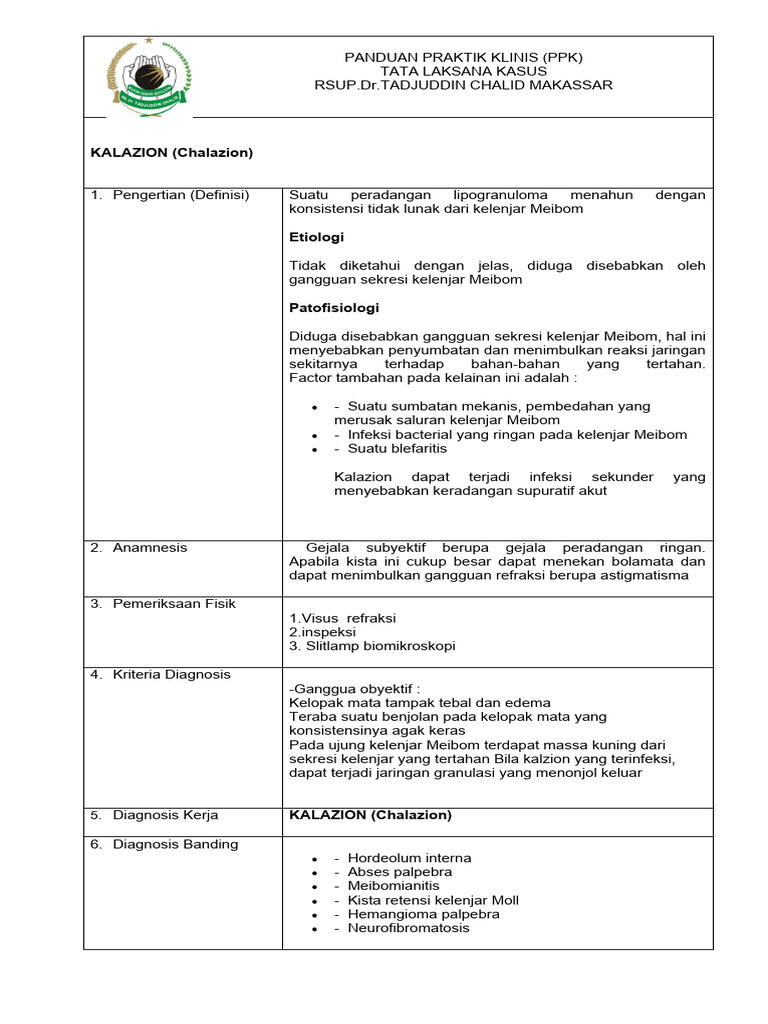 Tatalaksana Kalazion dan Diagnosis Banding | PDF