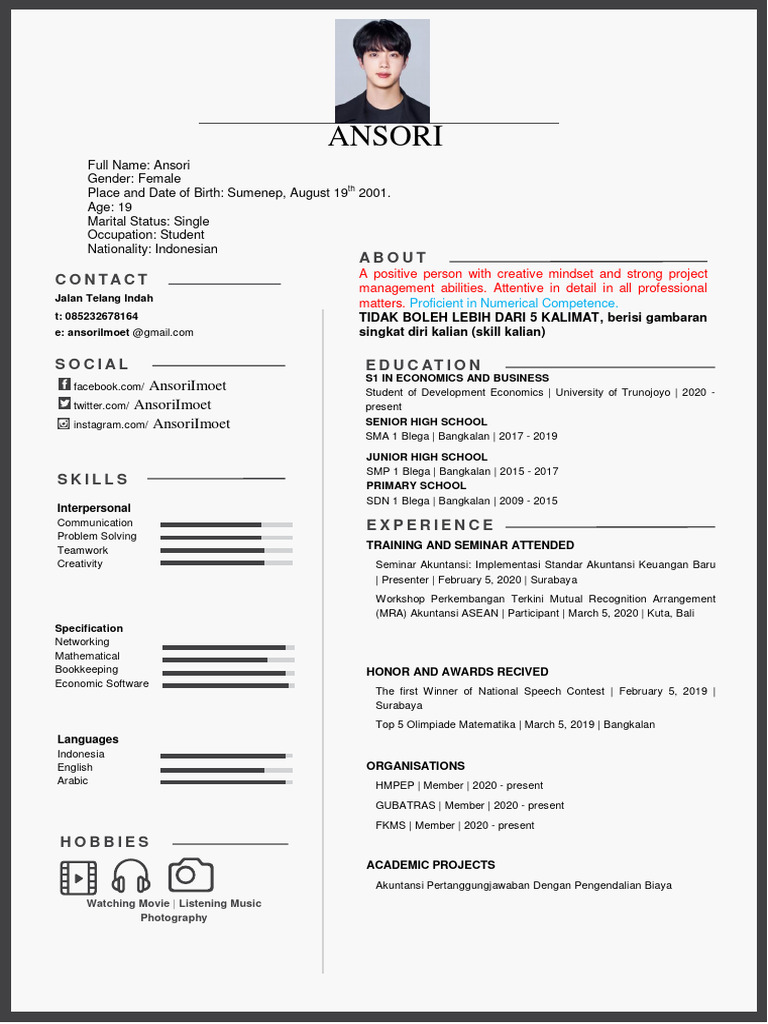 M3. Contoh CV EP A | PDF | Communication | Cognition