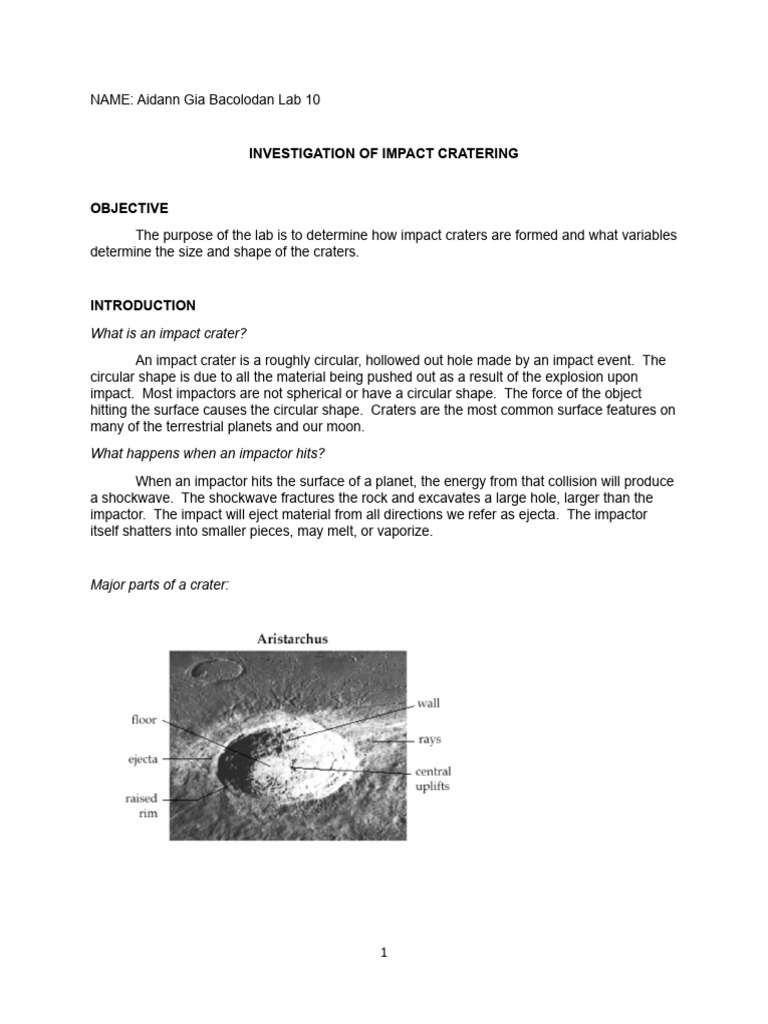 Aidann Gia Bacolodan Lab 10 | PDF | Impact Crater | Kinetic Energy