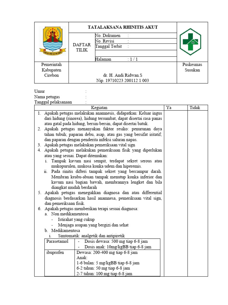 SOP Tatalaksana Rhinitis Akut | PDF