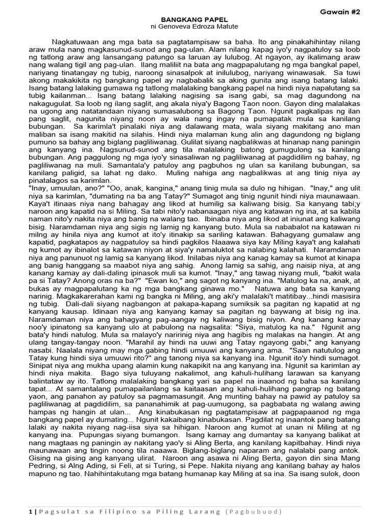 Bangkang Papel Ni Genoveva Edroza Matute | PDF