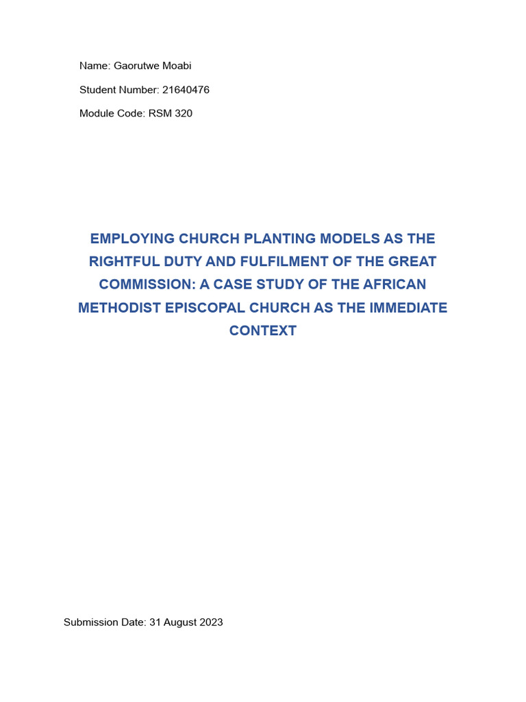 Church Planting Assignment | PDF | Christian Mission | Disciple ...