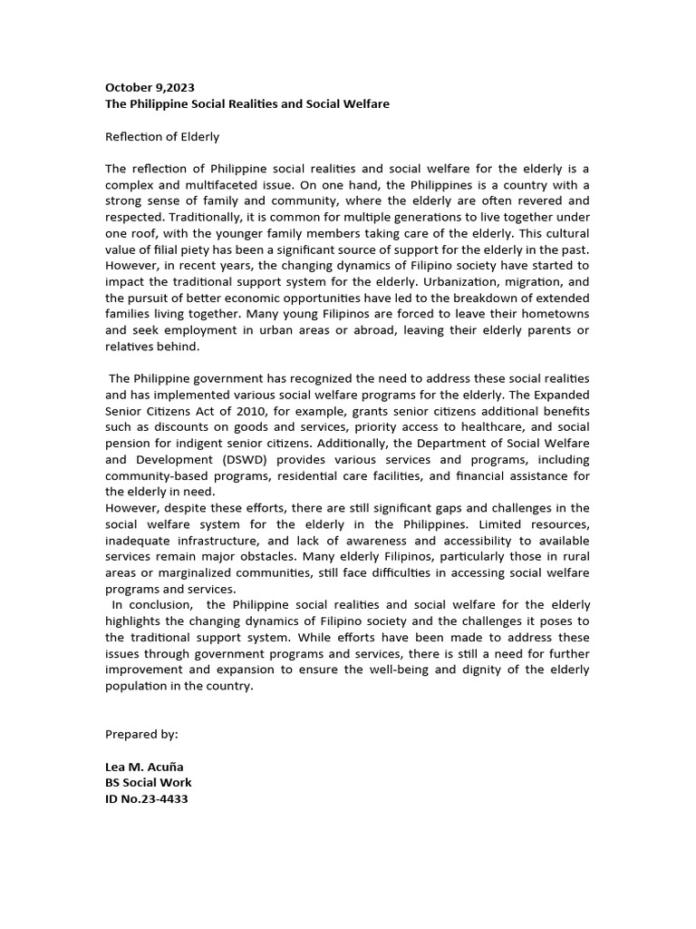 Reflection of Elderly | PDF | Welfare | Old Age