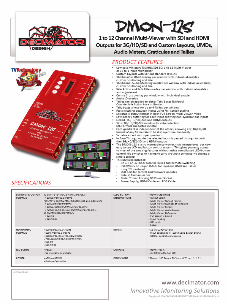 Decimator DMON-12S Brochure | PDF | Hdmi | Usb