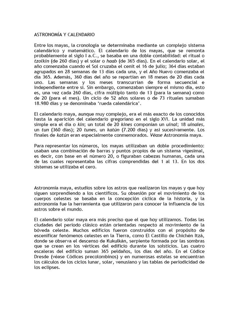 ASTRONOMÍA Y CALENDARIO MAYA | PDF | Civilización maya | Pueblos mayas