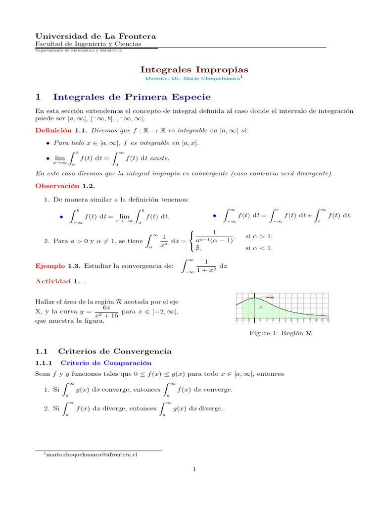 Ejercicios de Integrales Impropias | PDF | Integral | Álgebra lineal