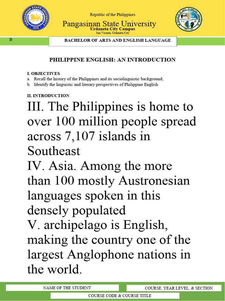 Introduction To The Philippine English | PDF | Verb | Philippines