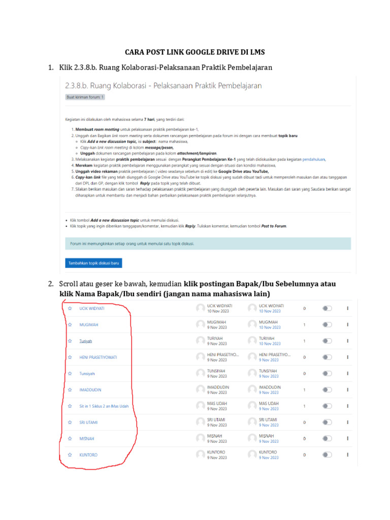 Cara Post Link Google Drive Di Lms - Siklus 2 | PDF