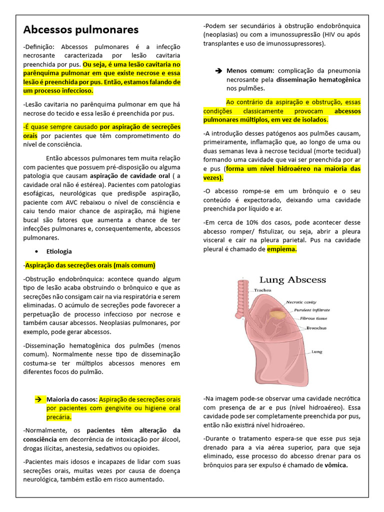 Abcessos pulmonares- enviar | PDF | Tomografia computadorizada | Necrose