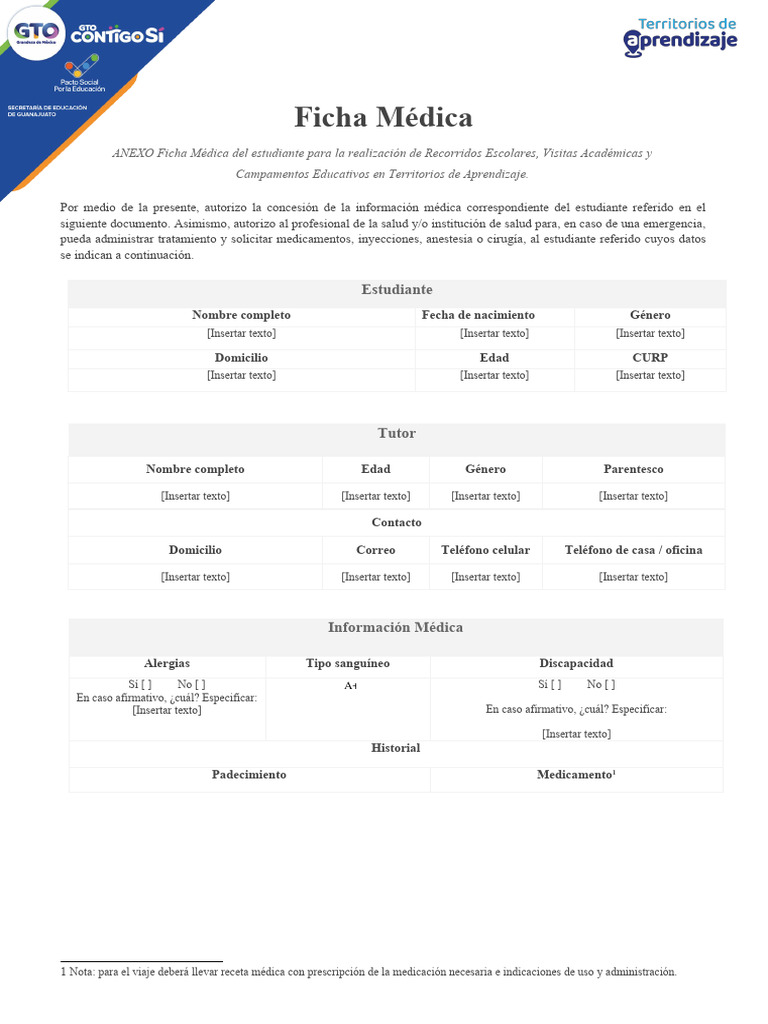 Formato de Ficha Medica - Guía Operativa Etapa 2 Territorios de ...