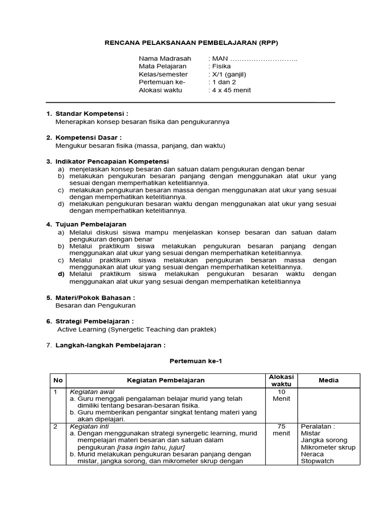 RPP 1 Besaran Dan Pengukuran | PDF