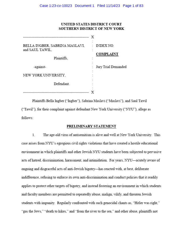 NYU Lawsuit | PDF | Boycott, Divestment And Sanctions | Antisemitism