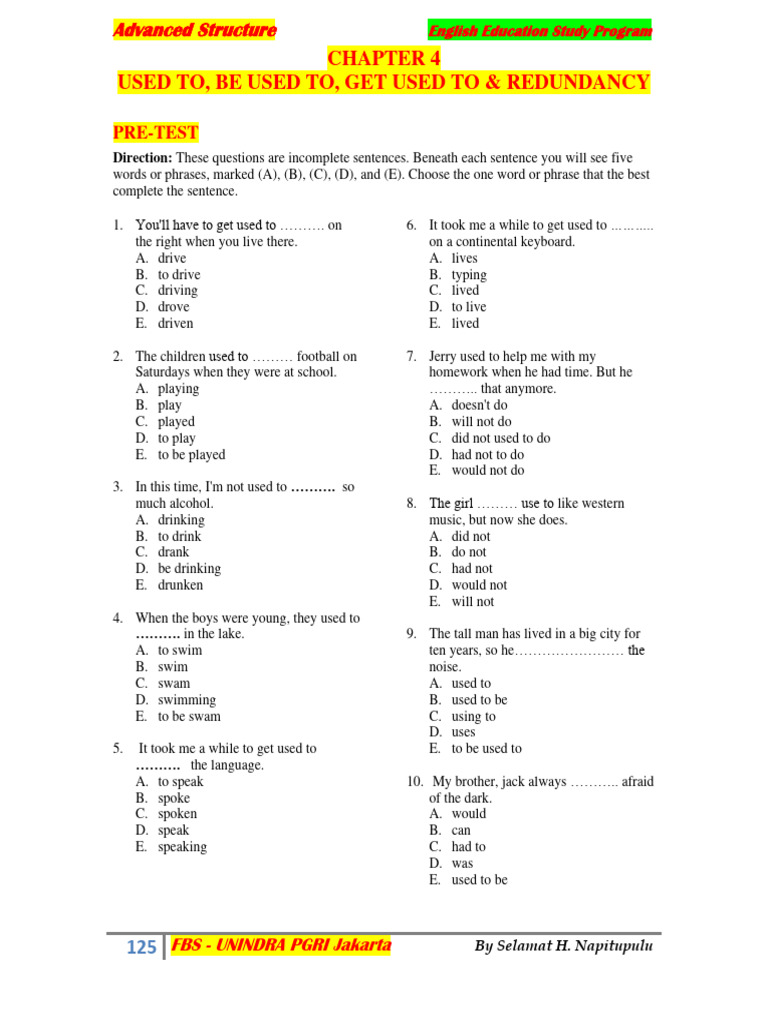 Unit 4 - Be Used To, Used To, & Redundancy - Pert 5 | PDF | Verb ...