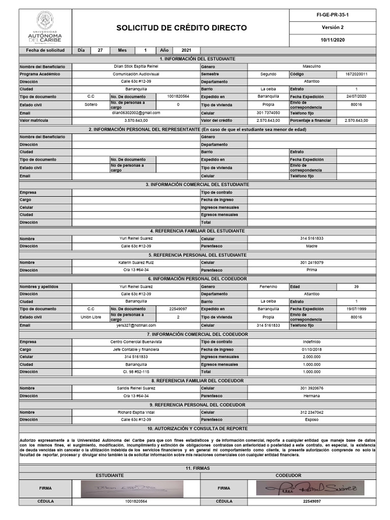 Formulario Crèdito | PDF