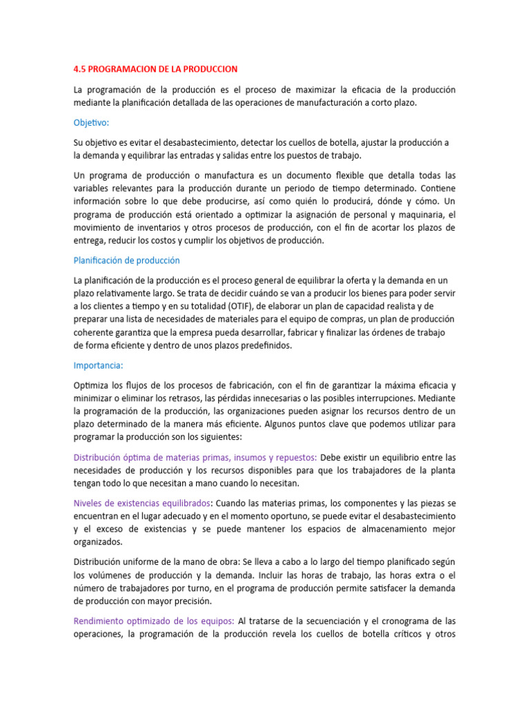 Objetivo:: 4.5 Programacion de La Produccion | PDF | Planificación | Software