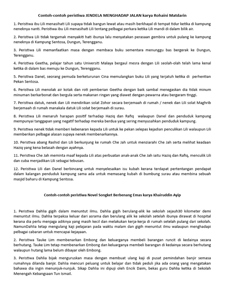 Contoh Peristiwa Novel Jendela Mengadap Jalan | PDF Contoh Peristiwa Novel Jendela Mengadap Jalan | PDF