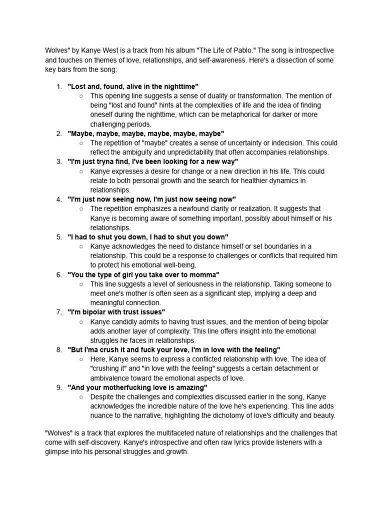 Wolves by Kanye West | PDF | Behavioural Sciences | Psychology