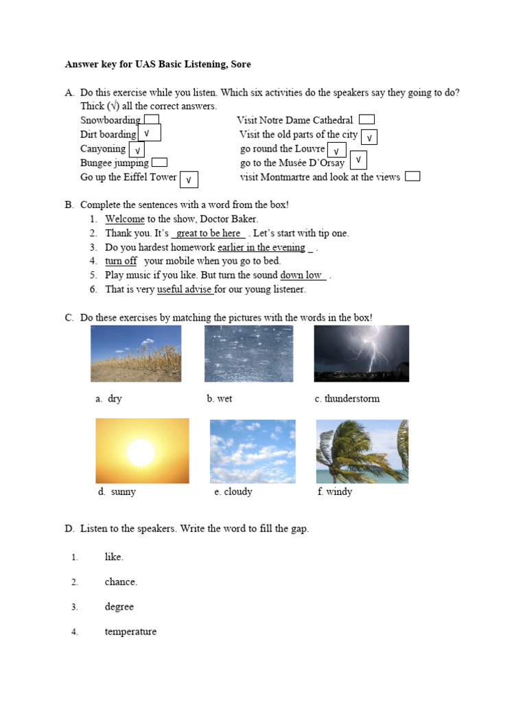 UAS Basic Listening Answer Key | PDF | Language Arts & Discipline ...