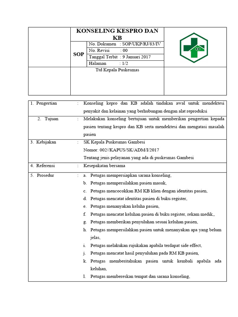 Sop Konseling Kespro Dan KB | PDF | Hukum | Sains & Matematika