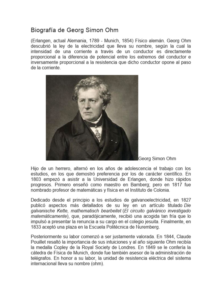 Biografía de Georg Simon Ohm #7 | PDF | Ingenieria Eléctrica ...