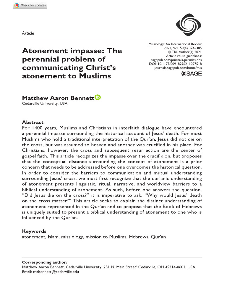 Bennett 2021 Atonement Impasse The Perennial Problem of Communicating ...