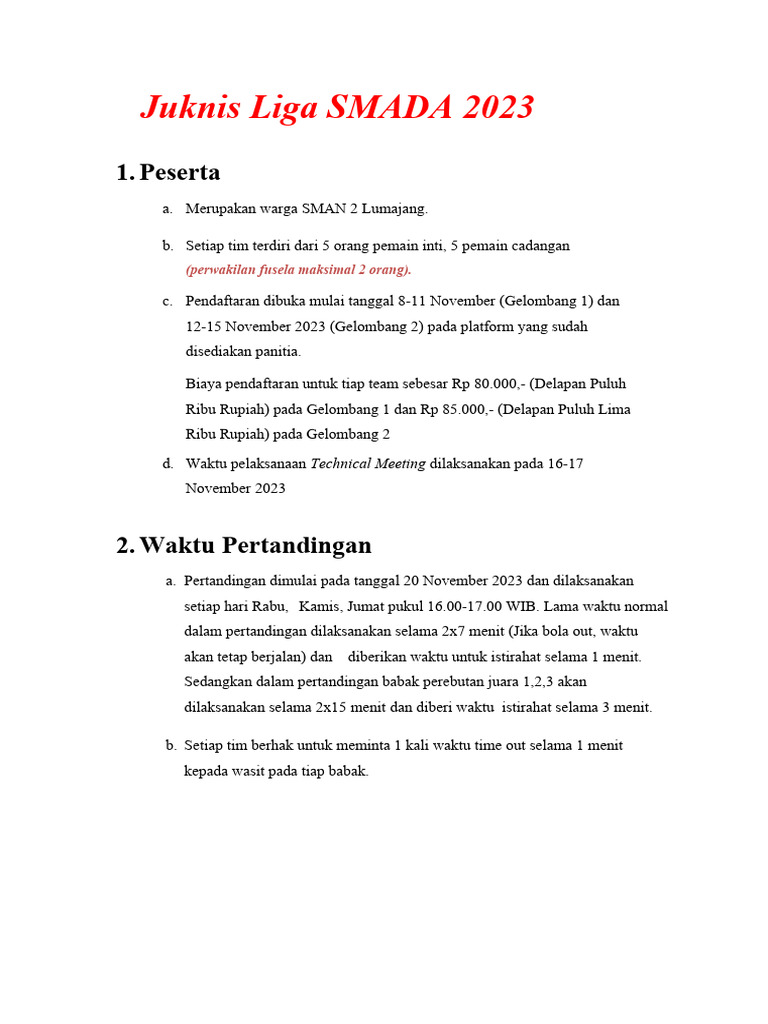 Juknis Liga Smada Futsal 2023 | PDF