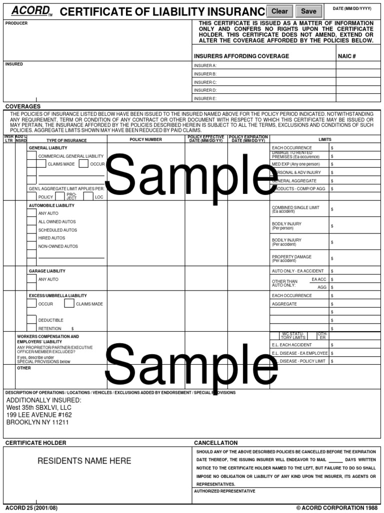Sample COI (00000004) - 411 | Download Free PDF | Insurance | Liability Insurance