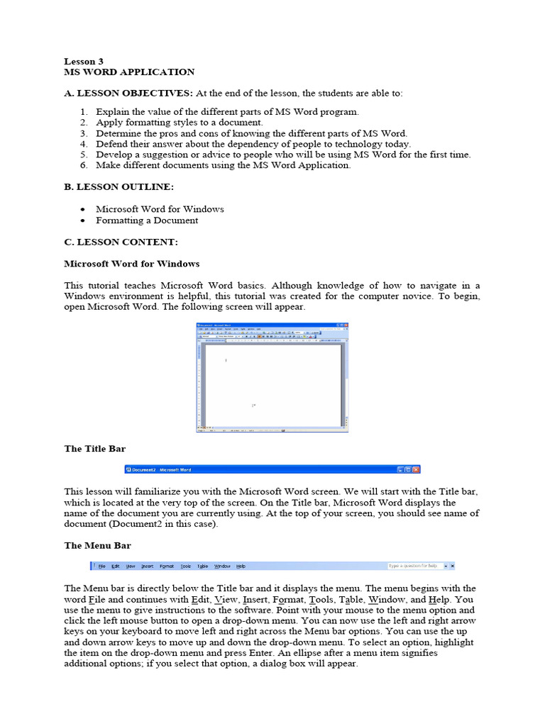 Lesson 3 For Ict | PDF | Microsoft Word | Window (Computing)