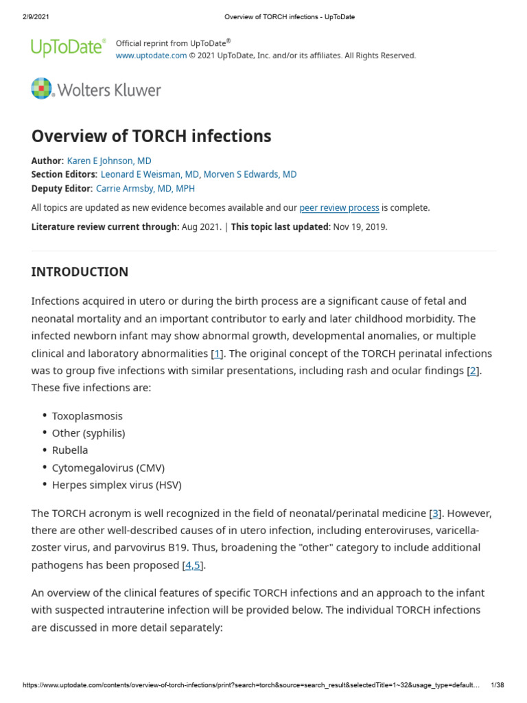 1 - Overview of TORCH Infections - UpToDate | PDF | Herpes Simplex ...