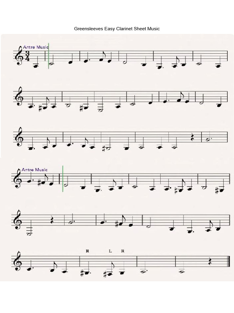 Greensleeves Easy Clarinet Sheet Music | PDF