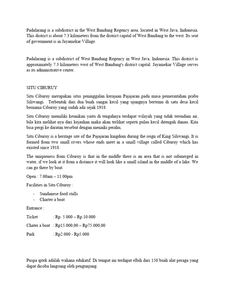 Padalarang Is A Subdistrict in The West Bandung Regency Area | PDF