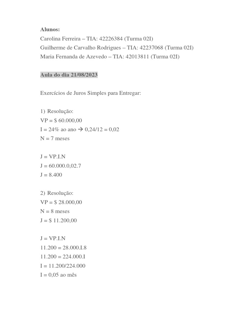 Exercícios de Juros Simples | PDF
