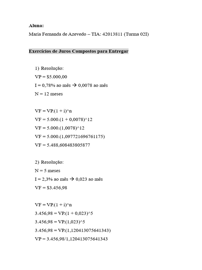 Exercícios de Juros Compostos | PDF