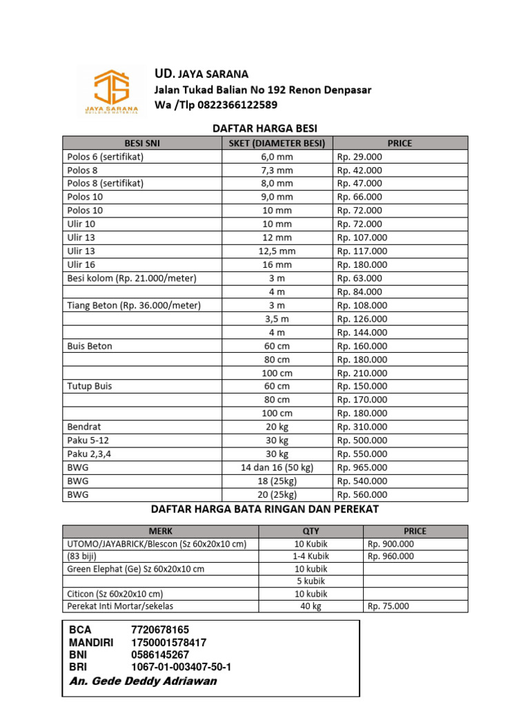 Construction Material Price List | PDF