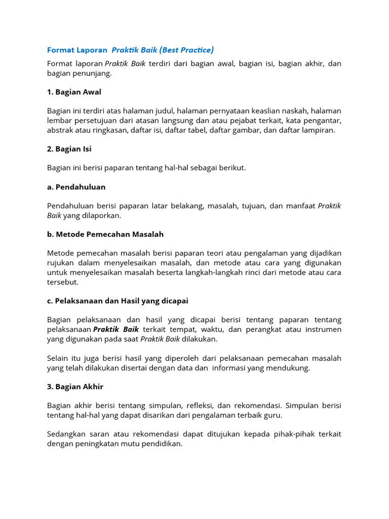 Format Laporan Praktik Baik | PDF