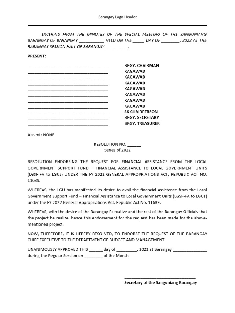 Barangay-Resolution-Template-1(1) | PDF | Government | Governance