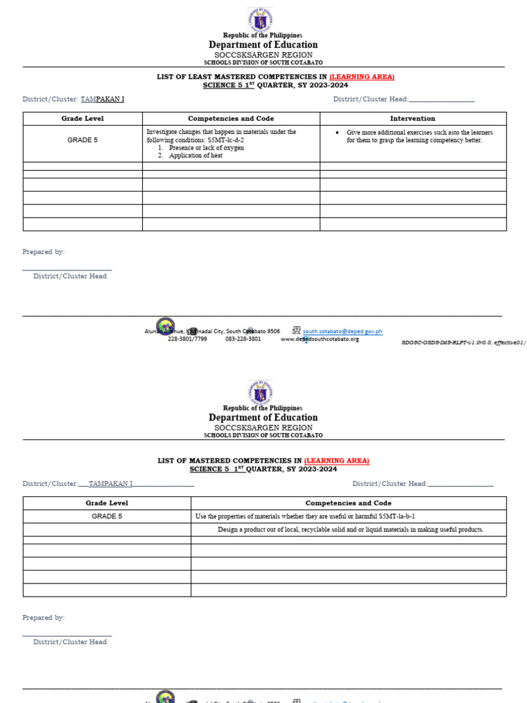 List-of-Least-Mastered-and-Mastered-Competencies - SCIENCE | PDF | Learning