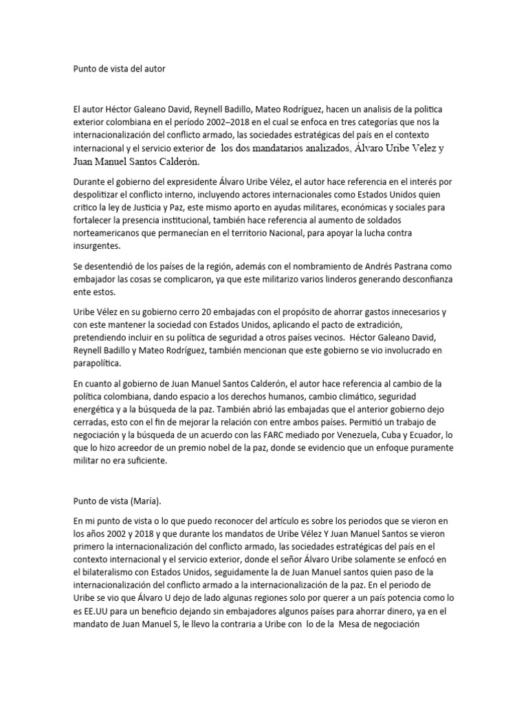 Punto de Vista Del Autor | PDF | Colombia | Gobierno