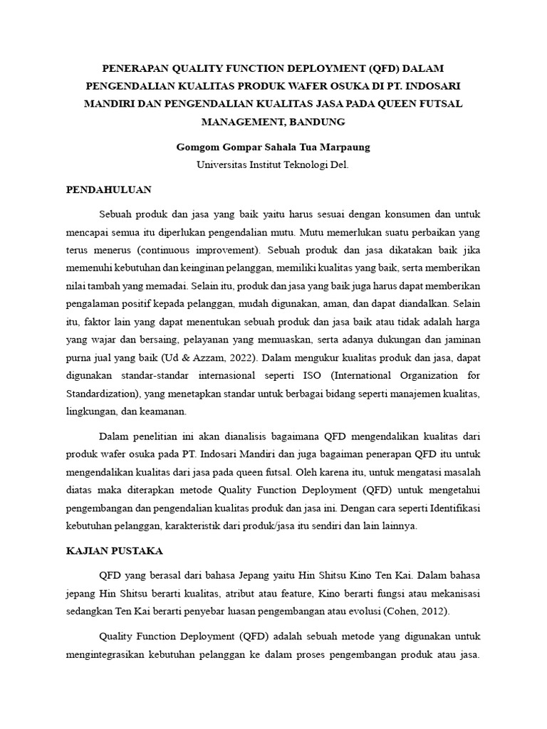 Quality Function Deployment | PDF